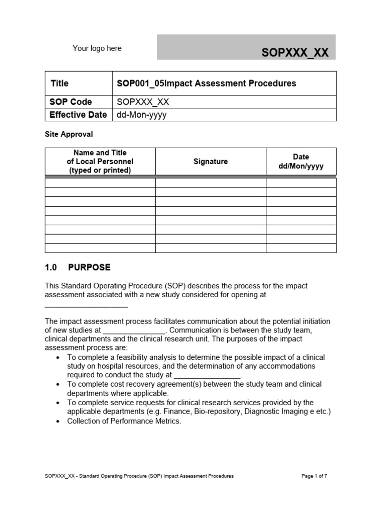 SOP Impact Assessment Procedure V.2 | PDF | Clinical Trial | Health Care