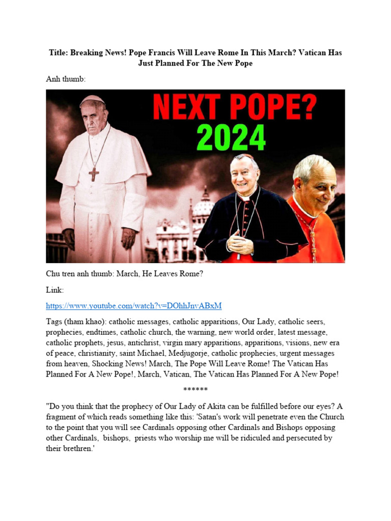 T2660. Breaking News! Pope Francis Will Leave Rome in This March ...