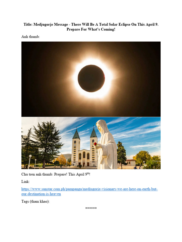 T2668. Medjugorje Message - There Will Be A Total Solar Eclipse On This ...