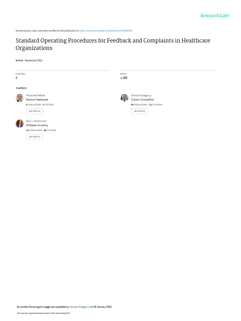 Standard Operating Procedures For Feedback and Complaints in Healthcare ...