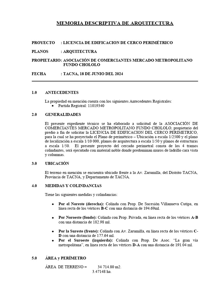 MEMORIA DESCRIPTIVA ARQUITECTURA | PDF | Bienes raíces