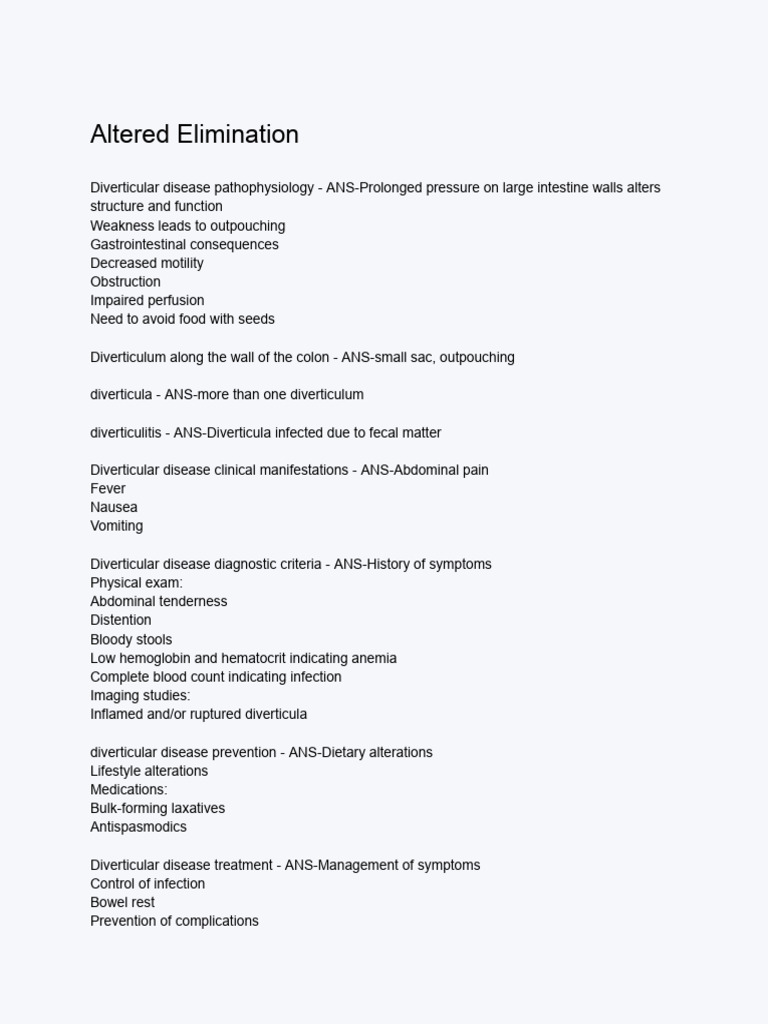 Altered Elimination | PDF | Constipation | Stomach