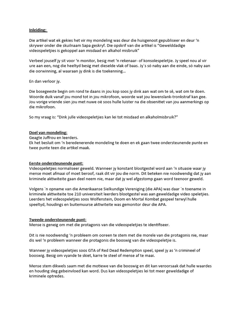 Afrikaans Mondeling | PDF