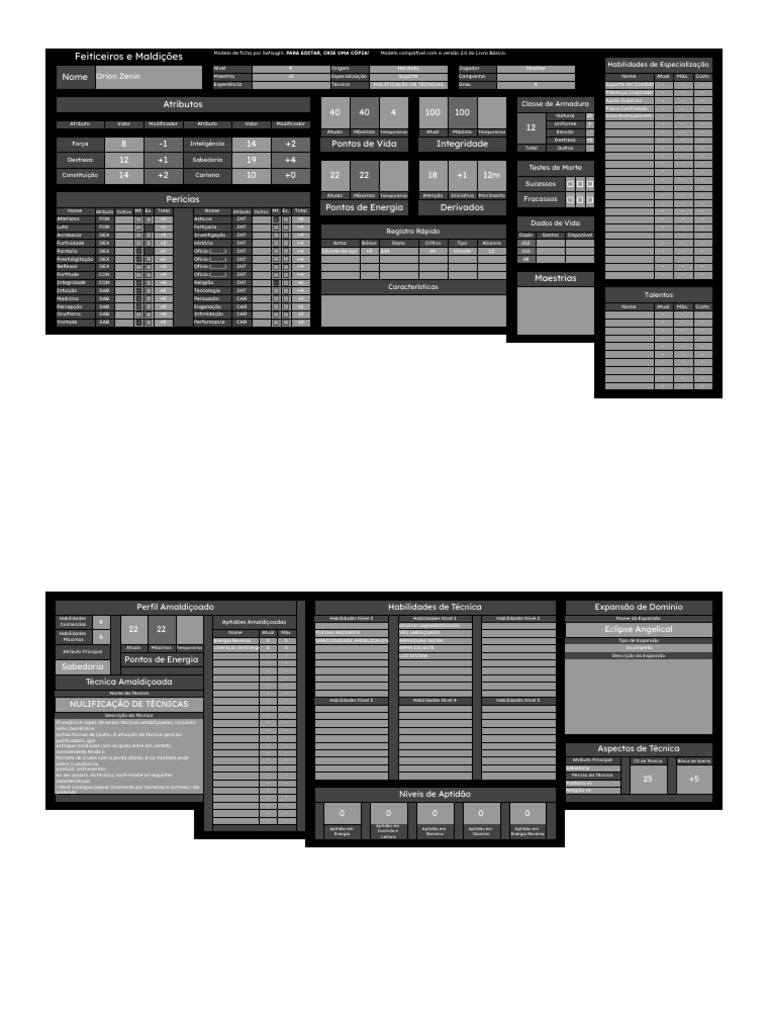 Ficha Feiticeiros Anjo LVL 14 | PDF