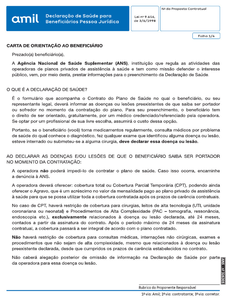 Declaracao de Saude Atualizada - GMUD SAUDE AMIL | PDF