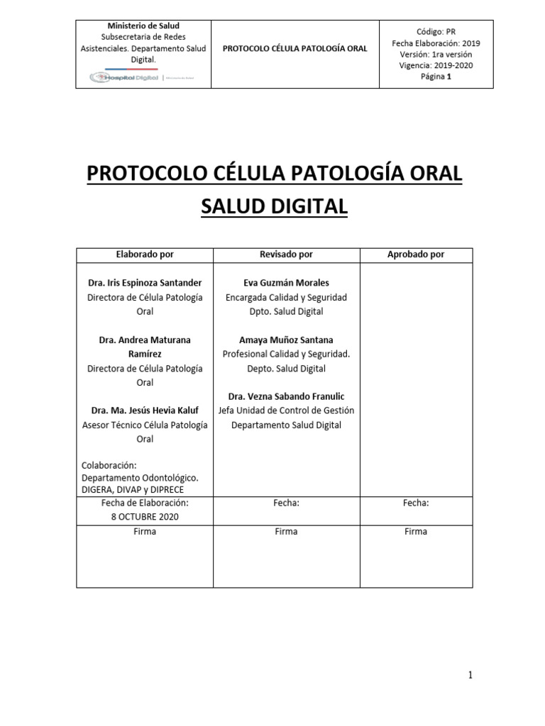 FINAL - PROTOCOLO TELEPATOLOGIA ORAL 8 Octubre | PDF | Hospital | Odontología