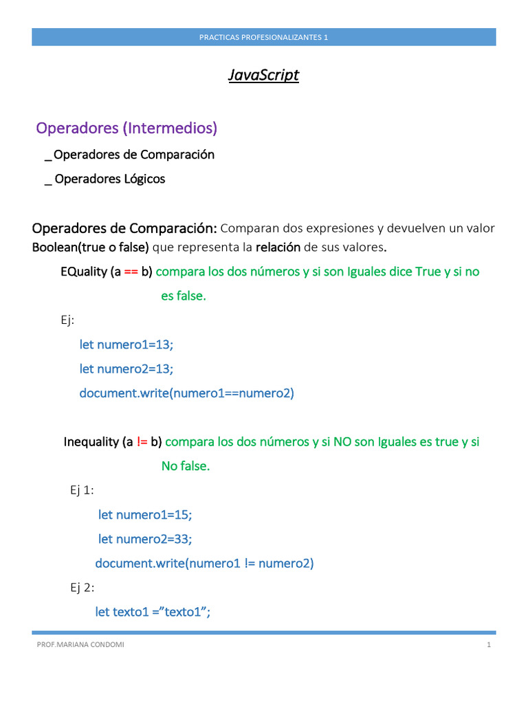 Operadores JavaScript Intermedios | PDF | Programación de computadoras ...