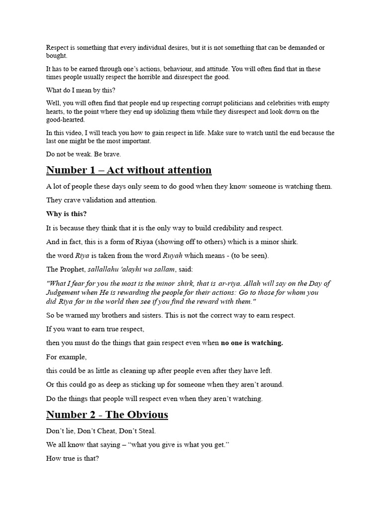 Respect Is | PDF | Psychological Concepts | Social Psychology