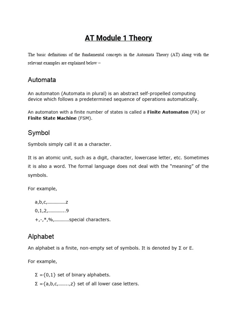 AT Module 1 Theory | PDF | Automata Theory | String (Computer Science)