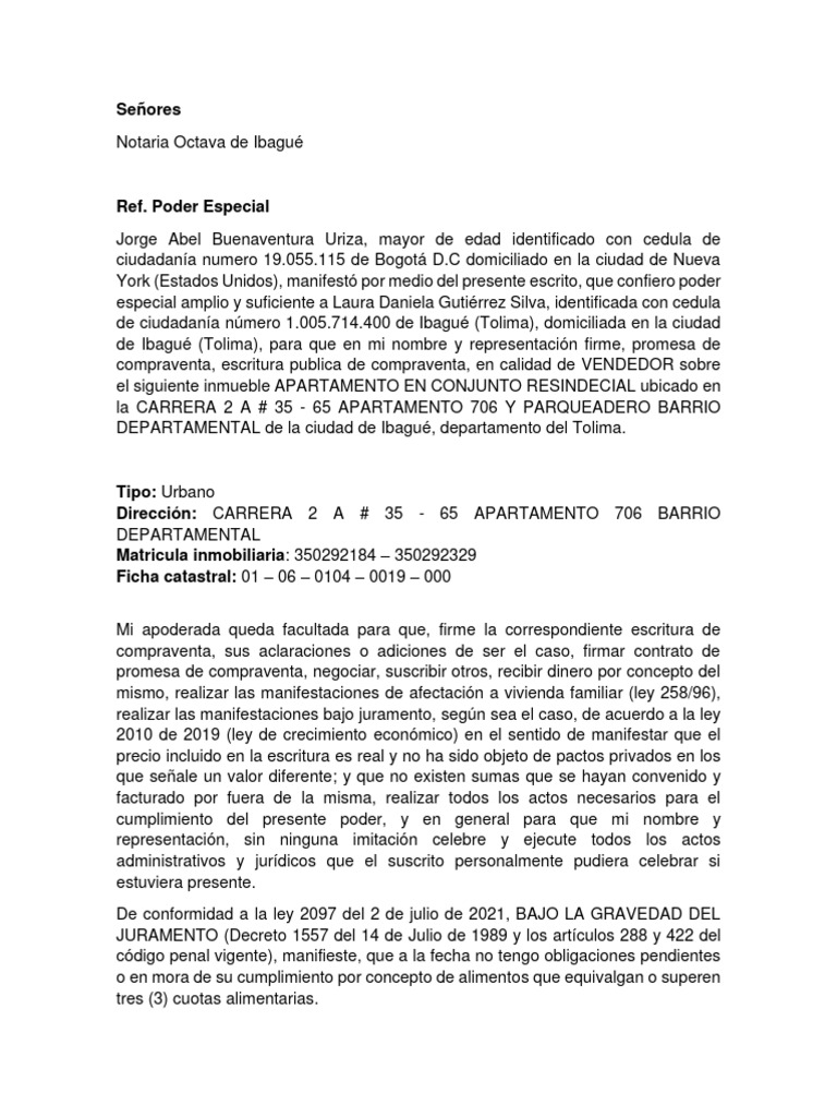 Poder Especial para Compraventa Inmobiliaria | PDF | Finanzas y dinero | Política