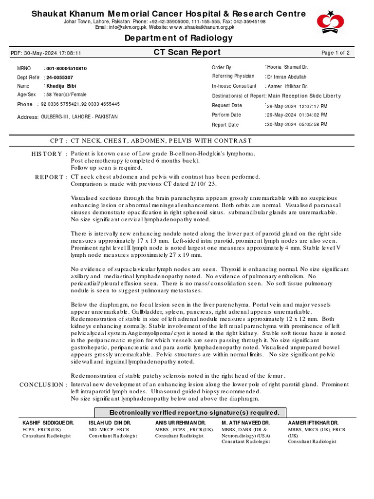 CT Scan Report: Follow-Up on Lymphoma | PDF | Radiology | Lymph Node