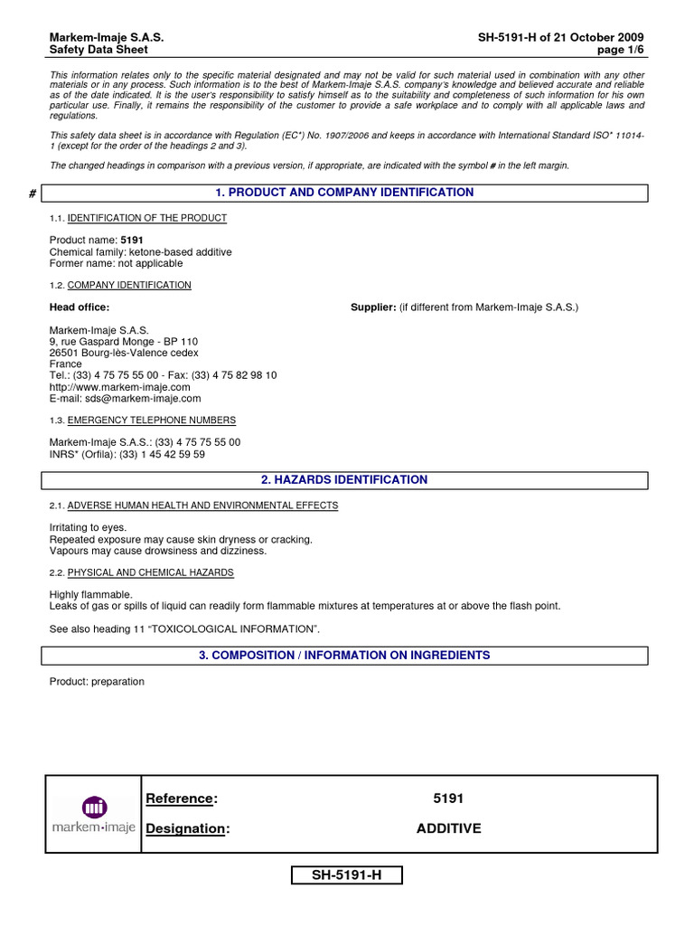 Safety Data Sheet for Butanone Additive | PDF | Dangerous Goods | Superfund