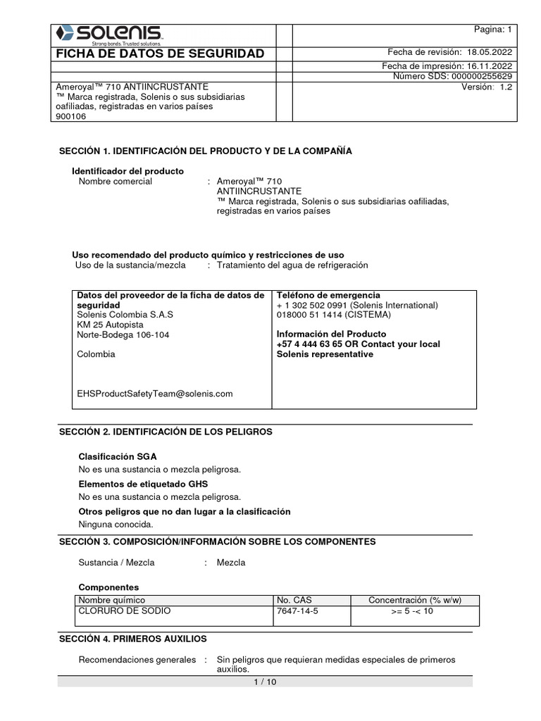 Ameroyal™ 710 ANTISCALANT 000000000000900106 Colombia-Spanish | PDF