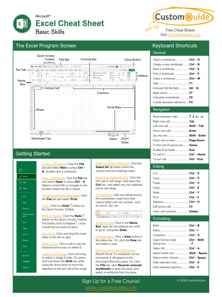 Excel Cheat Sheet | Download Free PDF | Microsoft Excel | Software