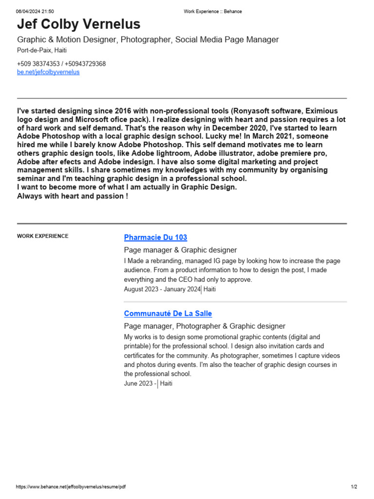 My CV | PDF | Graphic Design | Haiti