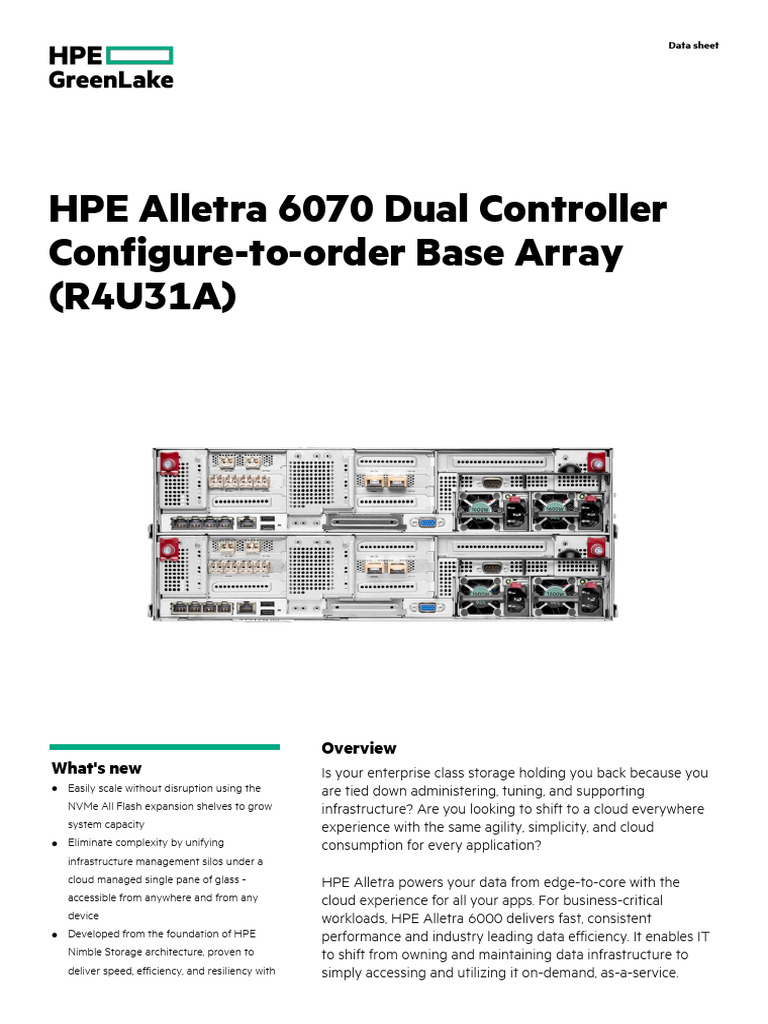 HPE Alletra 6070 Dual Controller Configure-To-Order Base Array-PSN1013540295CAEN | PDF | Cloud ...