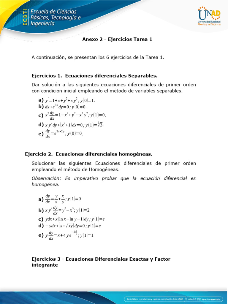 Ejercicios Tarea 1 (2) | PDF | Ecuaciones | Ecuaciones diferenciales