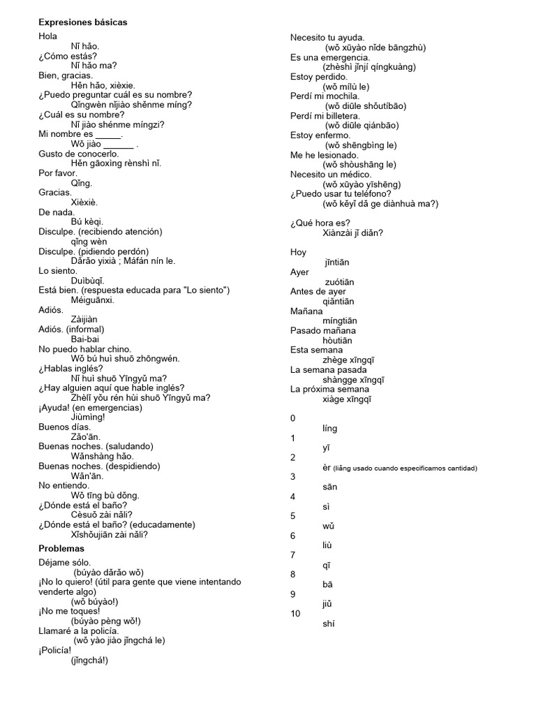 Chino - Expresiones Básicas | PDF