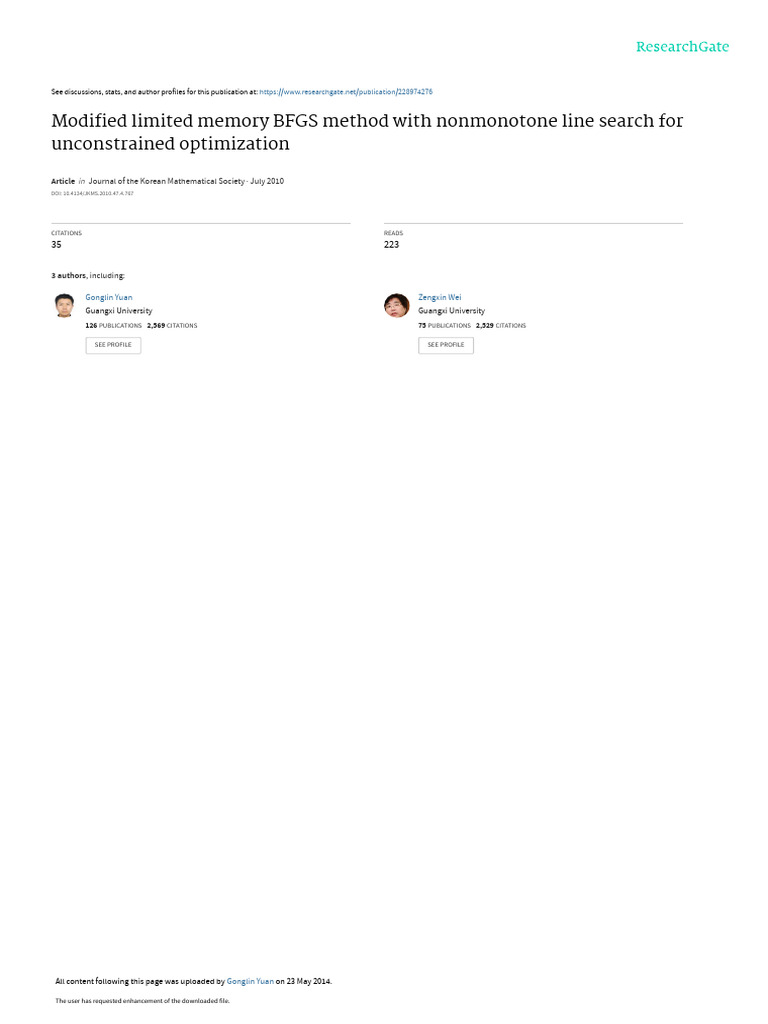 Modified Limited Memory BFGS Method With Nonmonoto | PDF | Mathematical Optimization ...