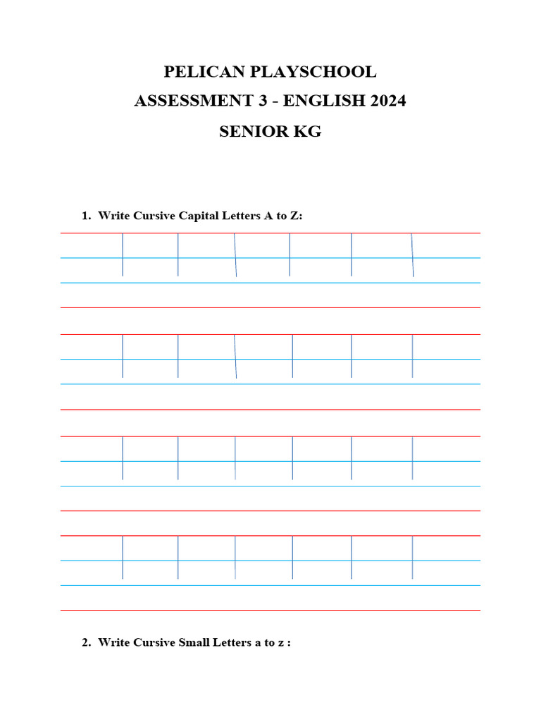 Senior KG English Assessment 2024 | PDF