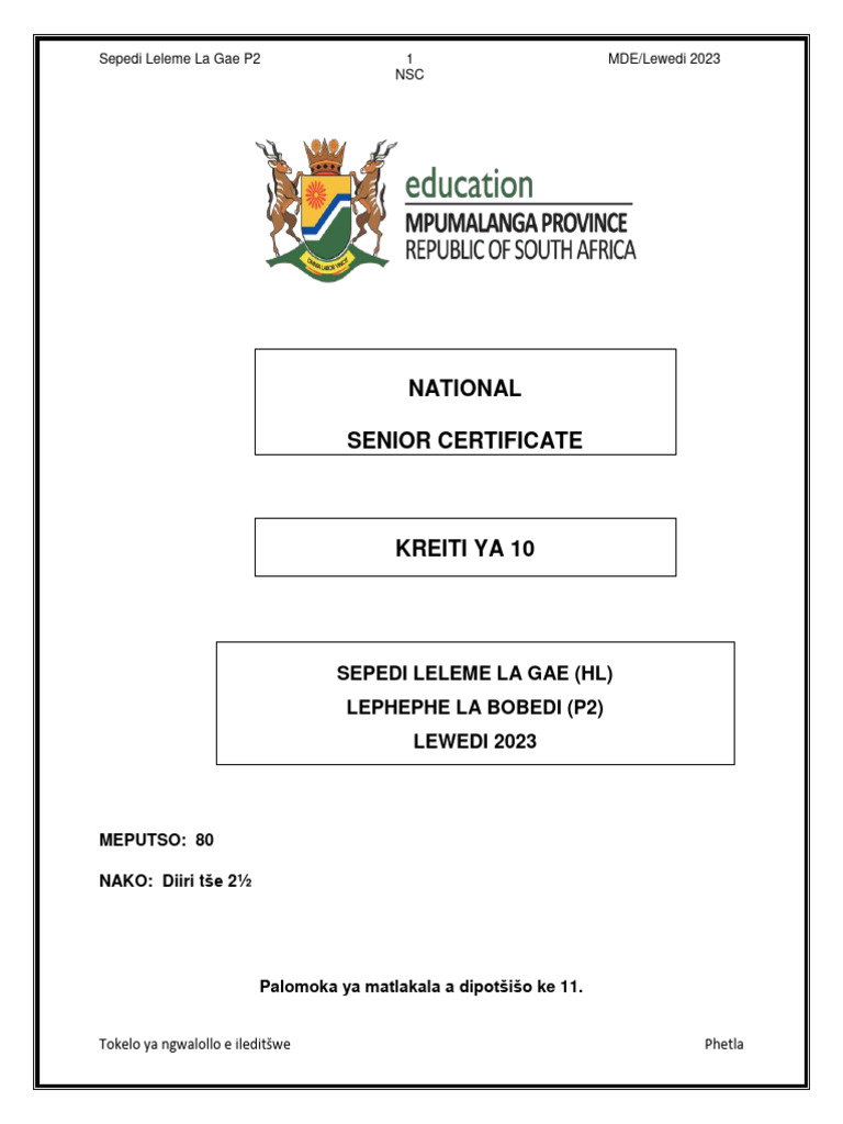 Sepedi Grade 10 Lewedi 2023 240410 190750 | PDF