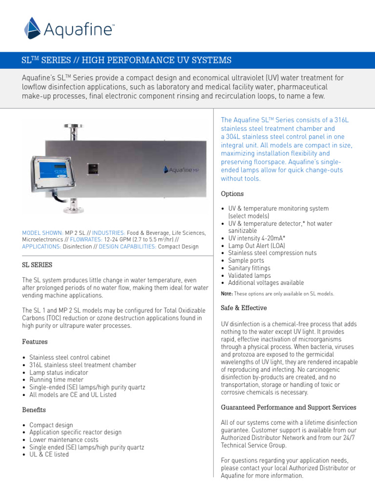 aquafine-SL-1 - Series-Data-Sheet | PDF | Ultraviolet