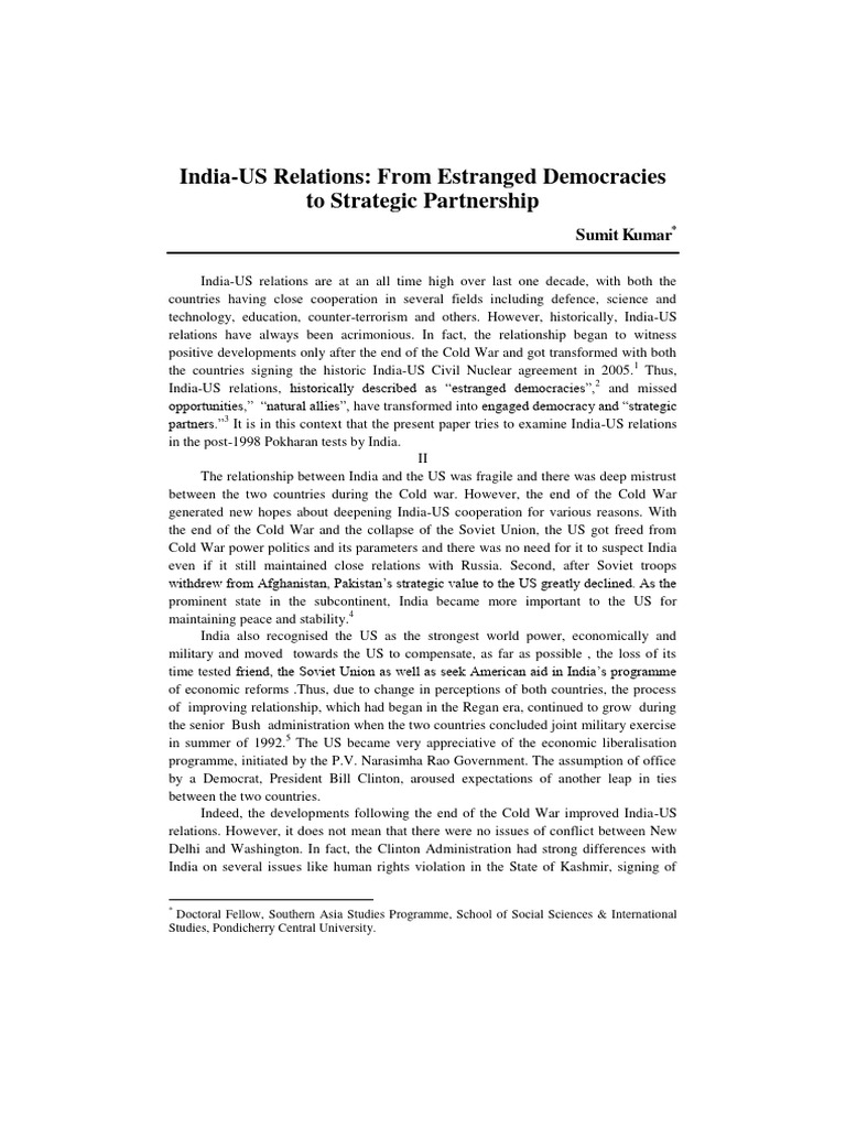 India US Relations From Estranged Democr | PDF | International Relations