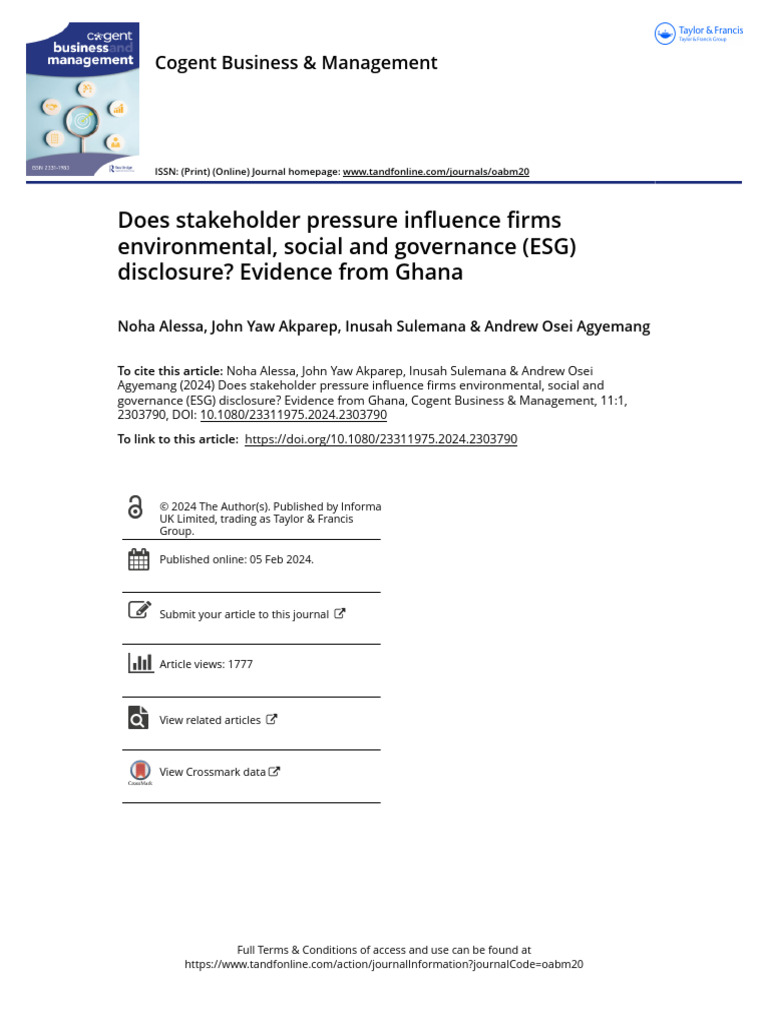 Stakeholder Pressure on ESG Disclosure in Ghana | PDF | Climate Change ...