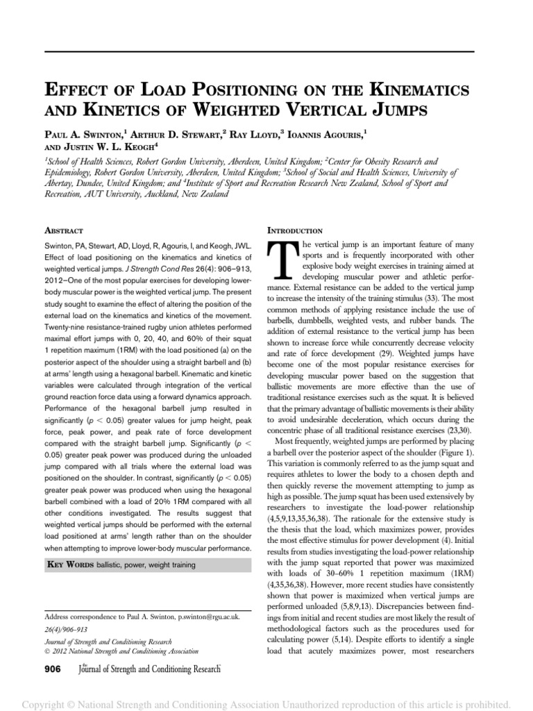 Effect of Load Positioning On The Kinematics and Kinetics of Weighted ...