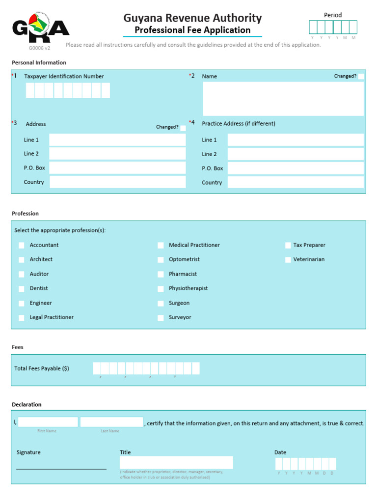 Guyana Professional Fee Application Form | PDF | Payments | Government ...