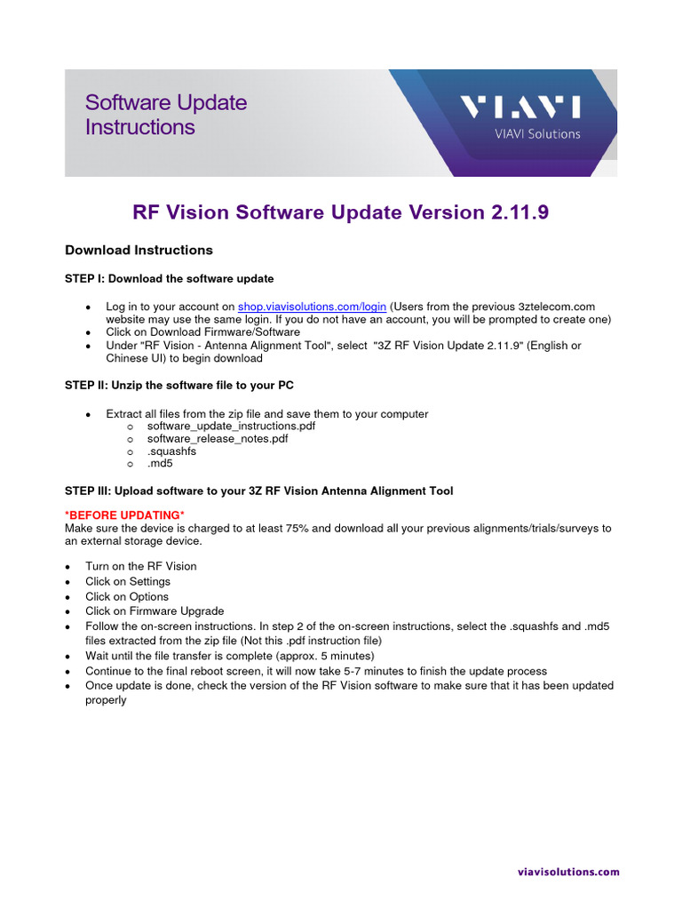 3Z RF Vision Update Instructions 2.11.9 v1.0 | PDF