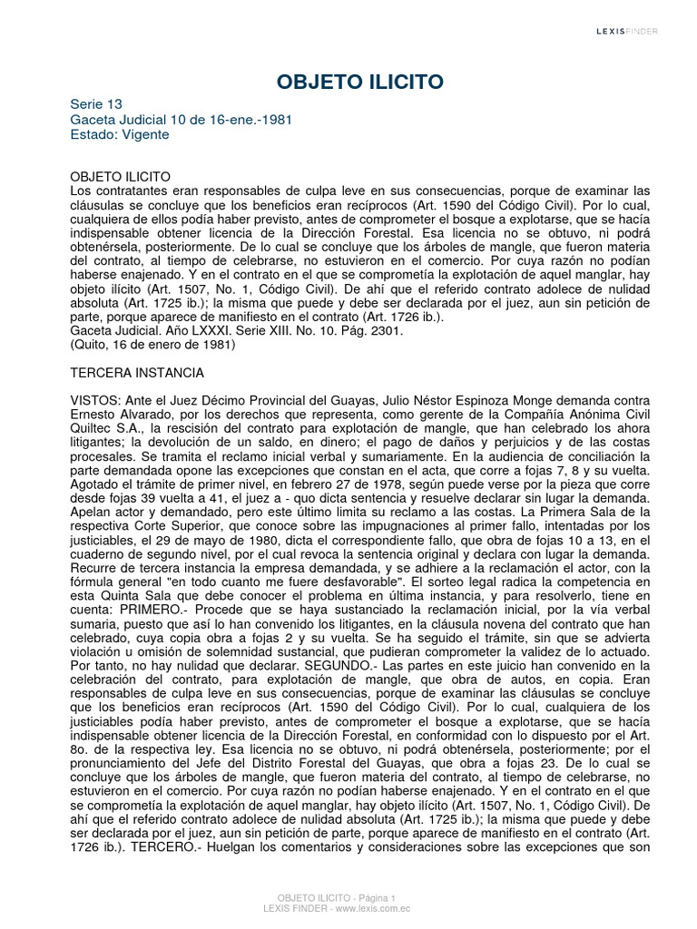 Objeto Ilicito Del Contrato | PDF | Sentencia (ley)