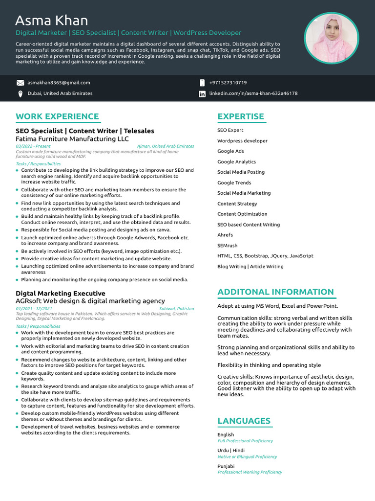 Asma's CV | PDF | Search Engine Optimization | Digital Marketing