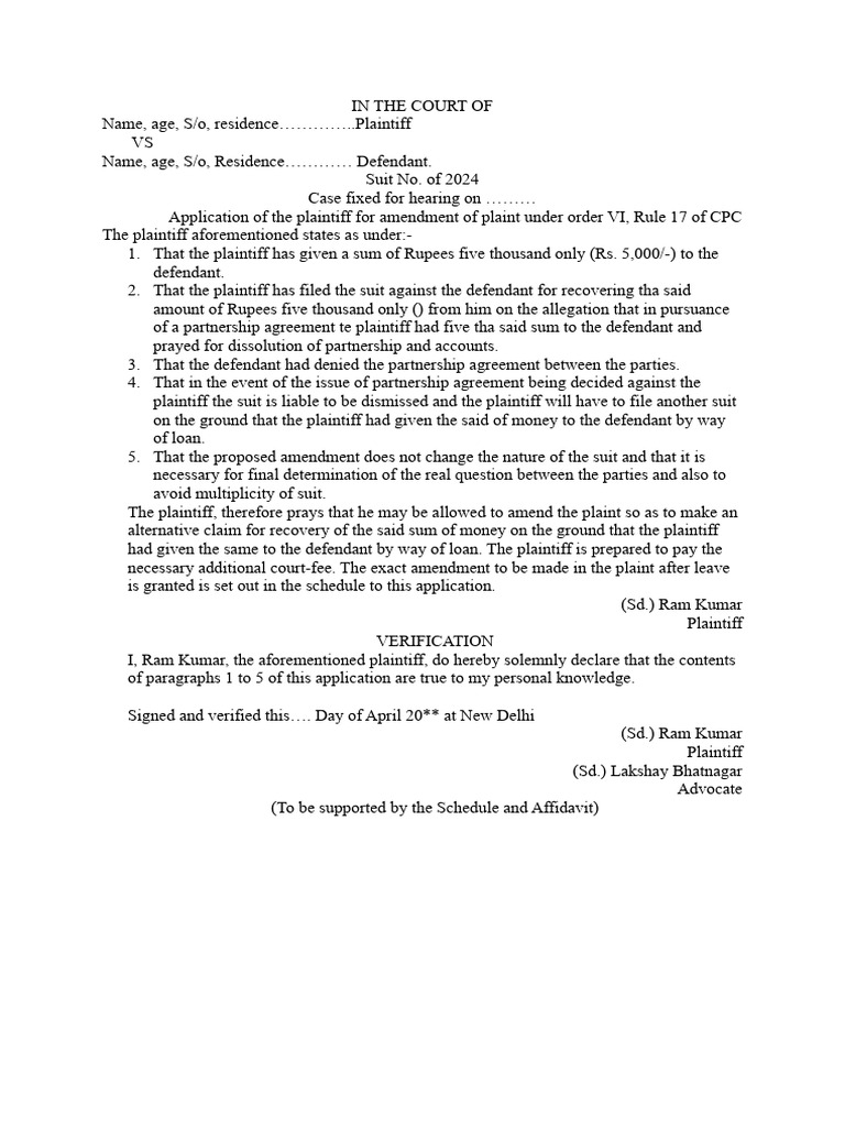 Model form of application | PDF | Lawsuit | Common Law