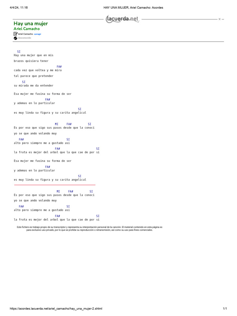 Acordes De Hay Una Mujer Ariel Camacho Pdf