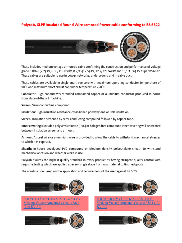 MV Power Cable BS 6622 | PDF | Insulator (Electricity) | Electrical ...