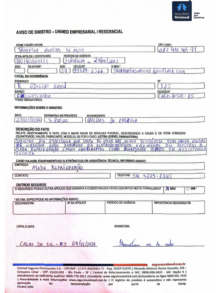 AVISO DE SINISTRO | PDF