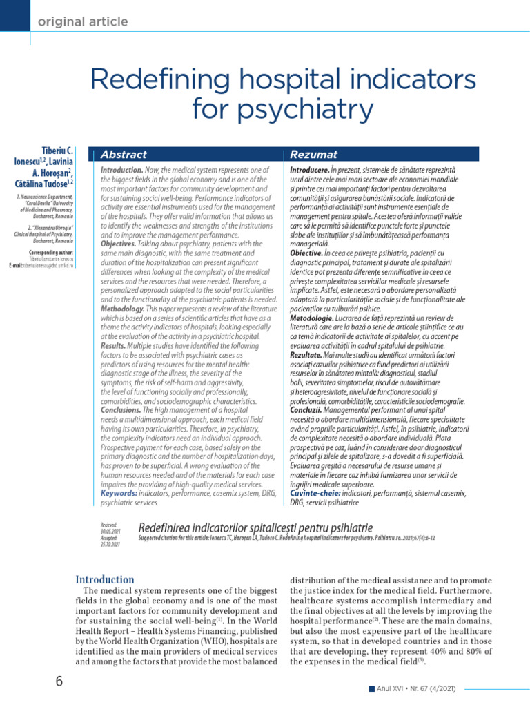Redefining Hospital Indicators For Psychiatry | PDF | Health Care ...