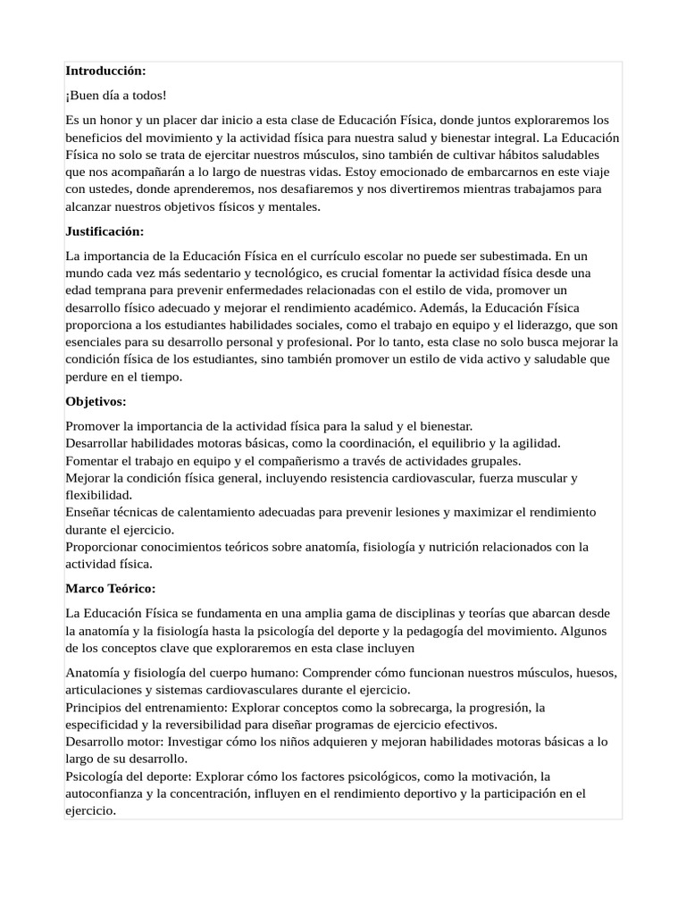 Clase de Educacion Fisica | PDF | Educación Física | Flexibilidad ...