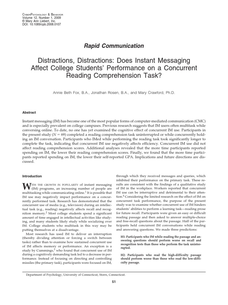 Distractions, Distractions: Does Instant Messaging Affect College ...