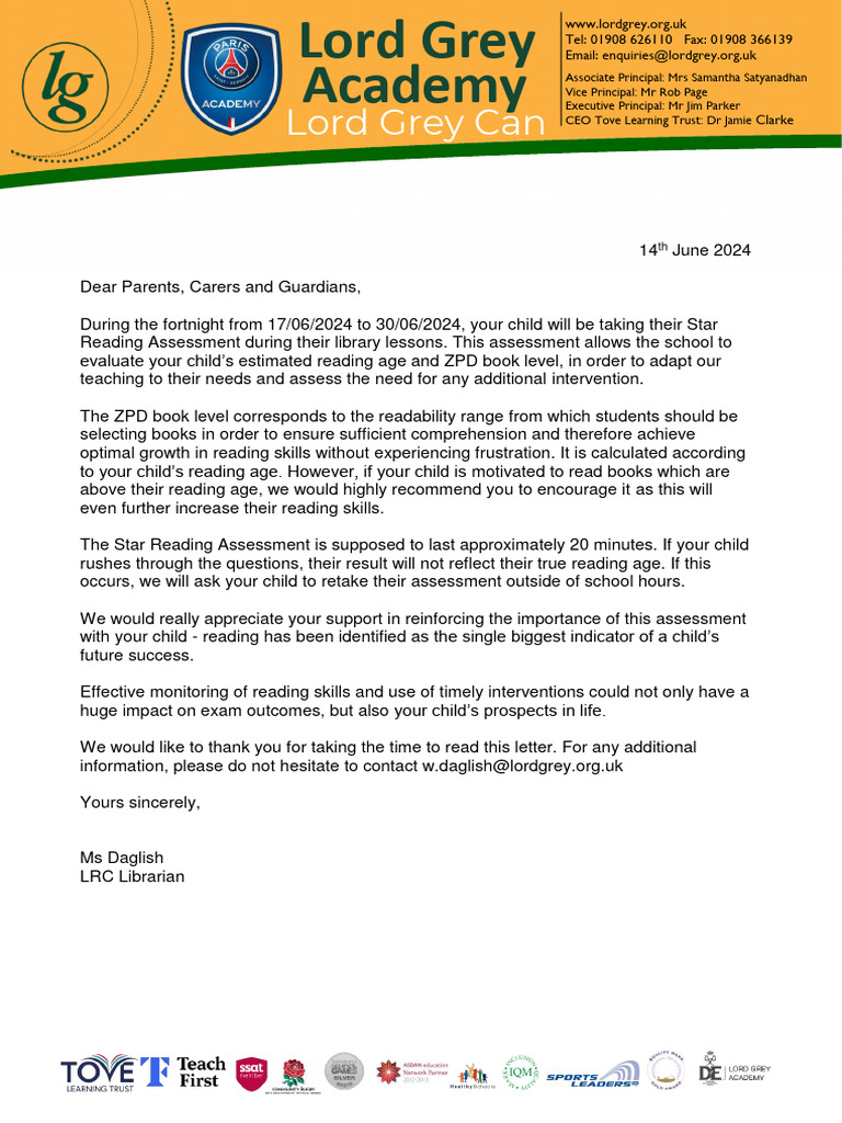 Reminder of Upcoming STAR Reading Assessment | PDF | Behavior ...