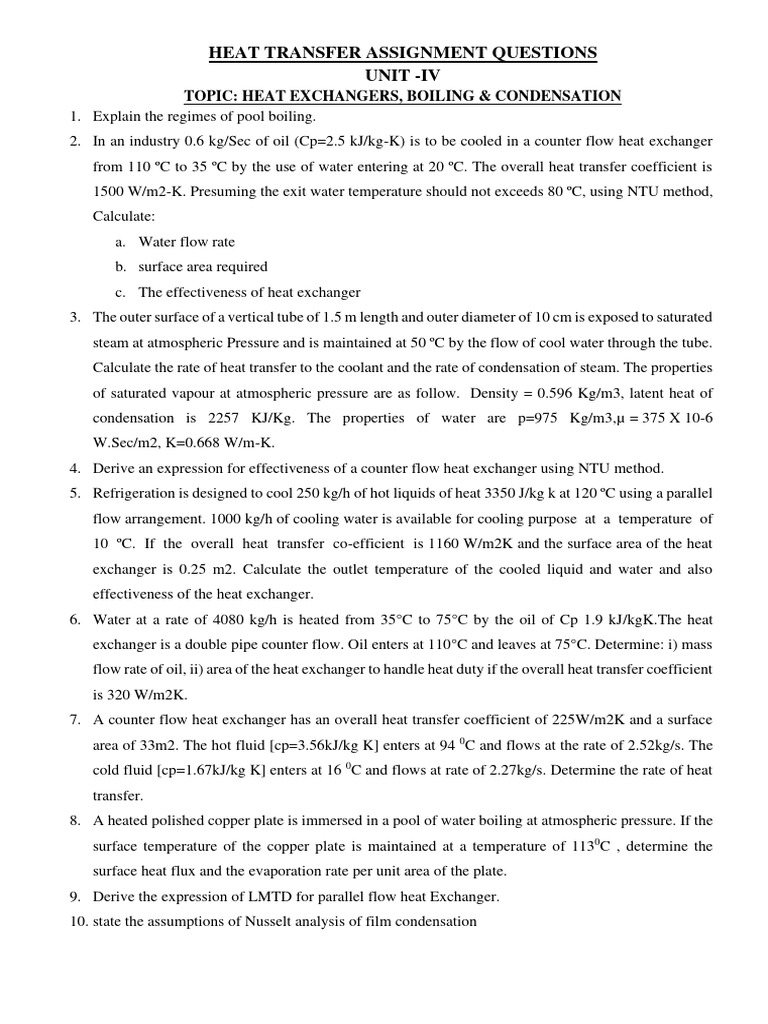 HT Assignment U-4 | PDF | Heat Exchanger | Heat Transfer