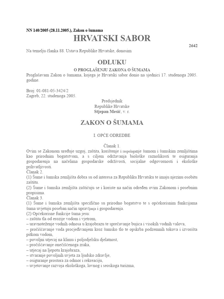 Zakon o Šumama Hrvatska | PDF