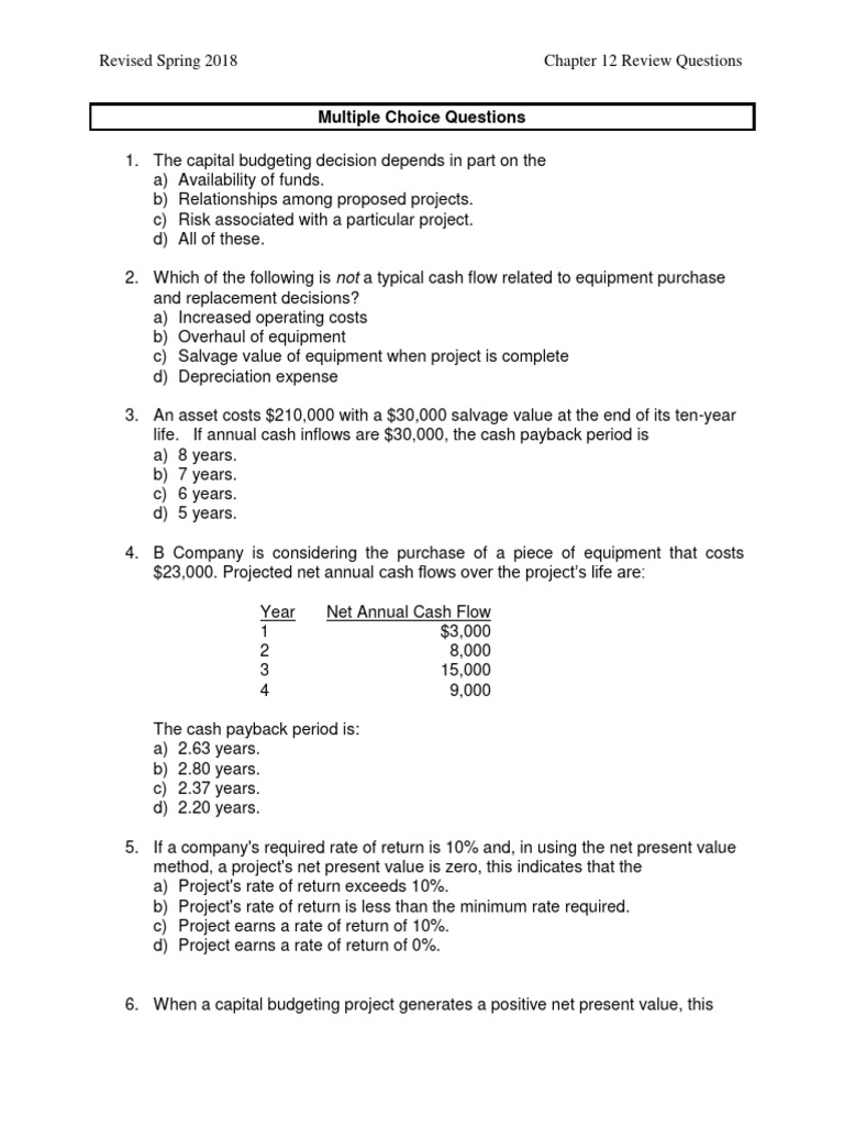 Chapter 12 Questions (1) | Download Free PDF | Net Present Value ...