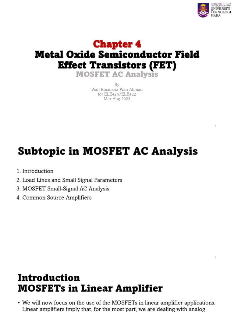 CHAP 4 MOSFET AC ANALYSIS (Part 3) | PDF | Amplifier | Electrical Network