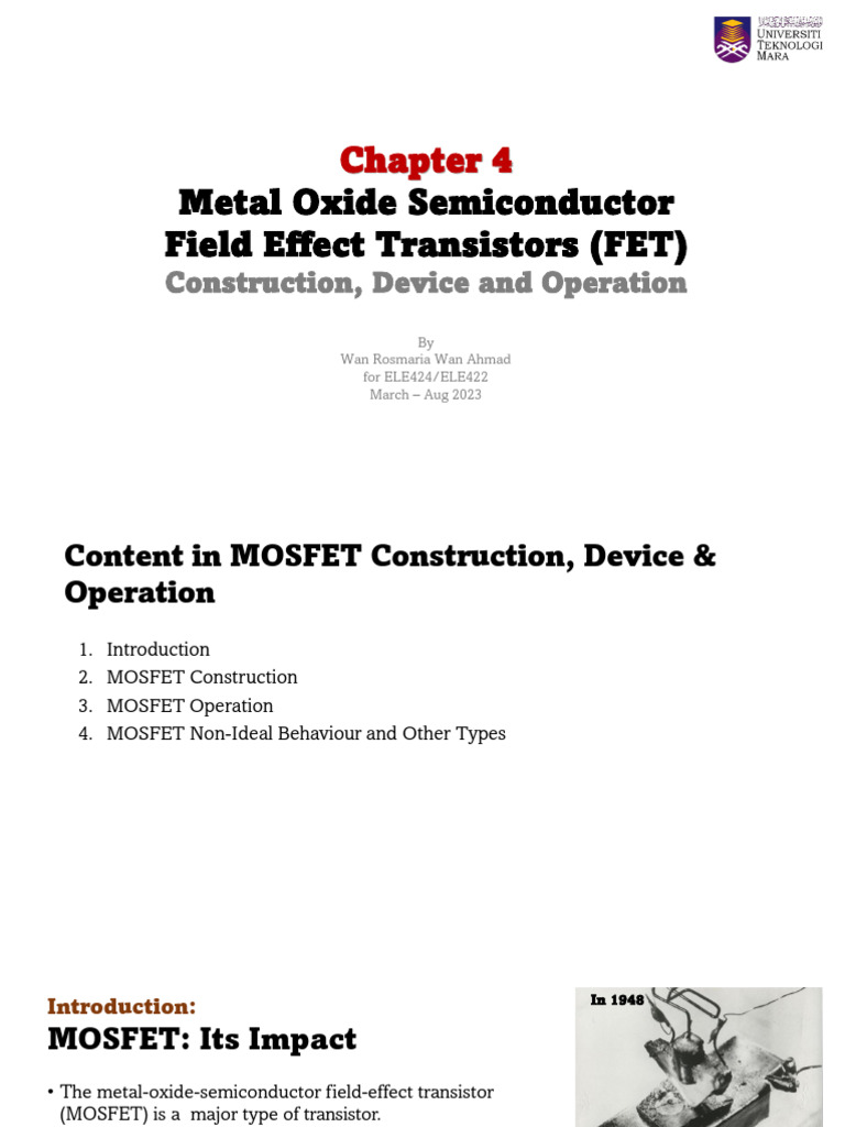 MOSFET Construction and Operation Guide | PDF | Mosfet | Field Effect ...