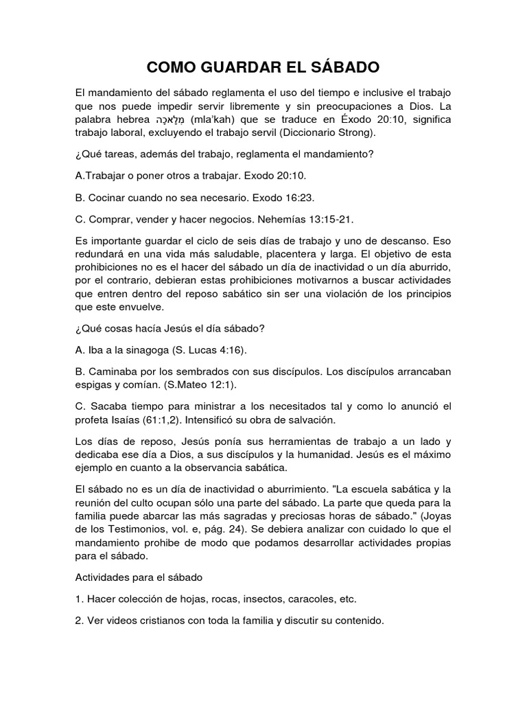 Como Guardar El Sábado | PDF | Jesús | Creencia religiosa y doctrina