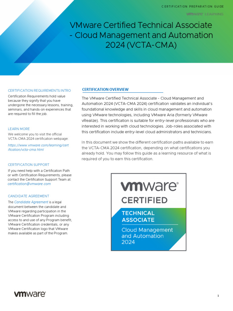VMW VCTA CMA Certification Details | PDF | Certification | Cloud Computing