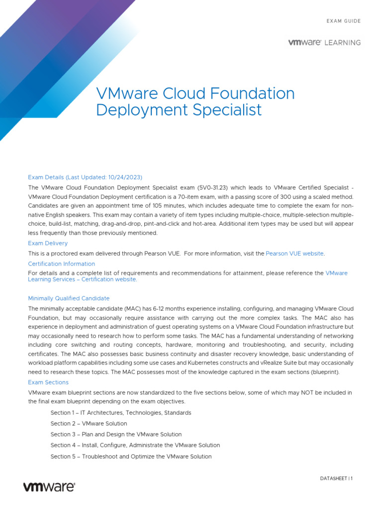 Vmware VCF Deployment Specialist Exam Preparation Guide | PDF | Cloud ...