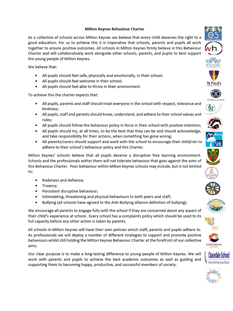 MK Behaviour Charter Final | PDF | Bullying | Psychology